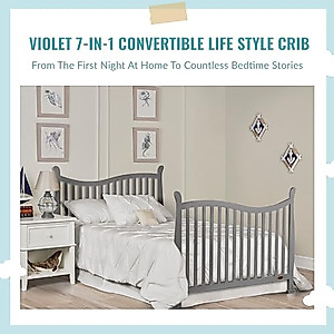 Dream On Me Violet 7-in-1 Convertible Life Style Crib in Steel Grey, Greenguard Gold Certified, 4 Mattress Height Settings, Made of Sustainable New Zealand Pinewood