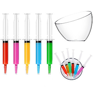 24 Pcs 10 ml Shot Syringes Plastic and 2 Pcs Cups Acrylic Party Liquid Shot Syringe for Parties Halloween Christmas Drinks Serving, 0.7 oz