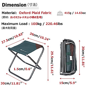 Azarxis Small Camping Folding Stool, Mini Outdoor Collapsible Chairs Seat Portable Lightwight Folding Stool for Fishing Camp Traveling Hiking Beach Garden BBQ with Carry Bag (Dark Green)