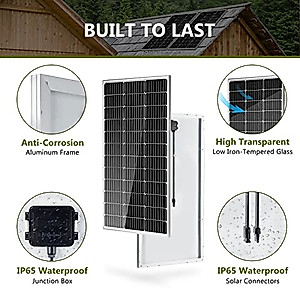HQST 100 Watt 12V Monocrystalline Solar Panel with Solar Connectors, High Efficiency Module PV Power for Battery Charging Boat, Caravan, RV and Any Other Off Grid Applications-Upgrade Version