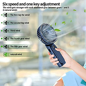 TUNISE Portable Handheld Fan, Neck Fan, 4000mAh Desk Fan, 180° Adjustable, 6 Speed Wind, Display Electricity in Real Time, USB Rechargeable Foldable Fan, Quiet Personal Fan with Power Bank Blue