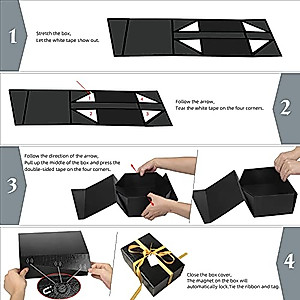Dwbligt Elegant Black Gift Boxes 2 Pack 13.5x8.5x4.5 Inch, Crocodile Leather Paper Gift Box for Bridesmaid Proposal Box, Groomsmen Proposal Box, Birthday Party Box, Christmas Box(3 Powerful Magnet for Each Box) - Extra 2 Ribbons, 2 Tags, 2 Cards
