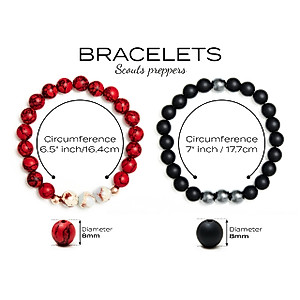 Scouts Preppers Luxury 2pack red&black Beaded Bracelet - Onyx & Hematite PLUS Red Natural Stone Beaded Bracelet - Meaningful Unisex Design Beads for Men Women Xmas Gift, Black,Turquoise