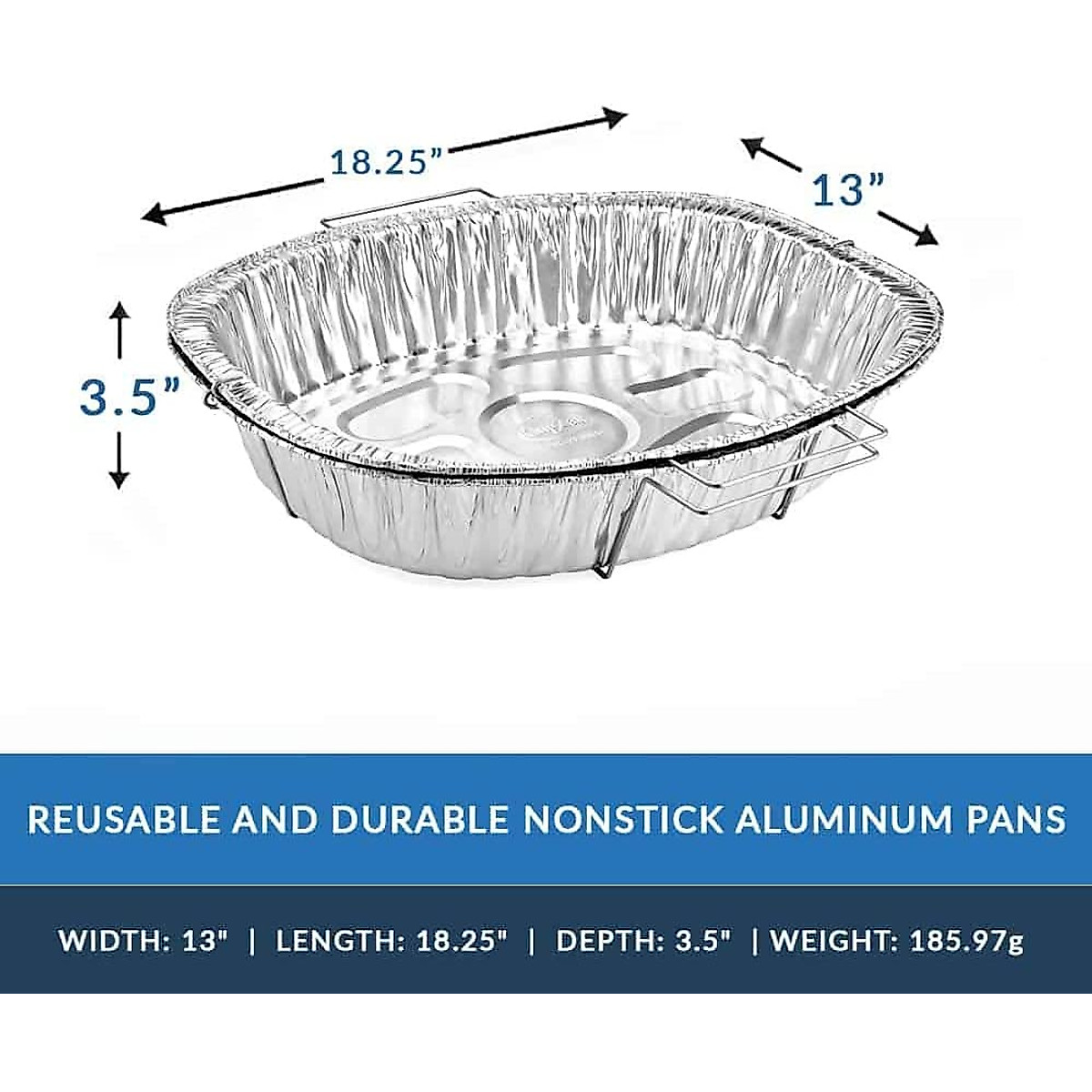 Nicole Fantini Disposable Aluminum Oval Roaster pan with Handle Rack 18.25 L X 13 W X 3.5'': Qty 10, Silver