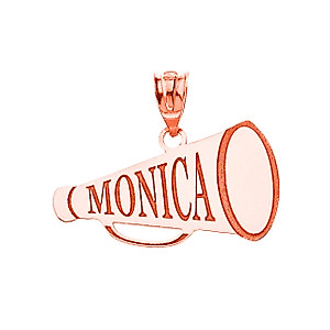 Fine 14k Rose Gold Personalized Name Cheerleader Megaphone Sports Charm Pendant