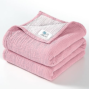 Lulu moon Muslin Baby Blanket - Cotton Quilt Blankets for Toddlers - Reversible Nursery Crib Blanket for Baby Boys and Girls 47"x47"(Pink)