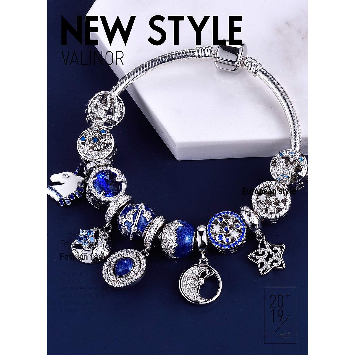 EVESCITY Limited Edition Blue Mountain Peak Ocean Crystallized 925 Sterling Silver Bead For Charms Bracelets ♥ Best Jewelry Gifts for Her ♥