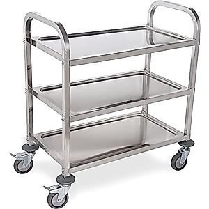 Carlisle FoodService Products Utility Cart Wheeled Cart with 3 Shelves for Office, Restaurant, Hotel, and Hospital, Stainless Steel, 17.25 x 29.5 Inches, Gray