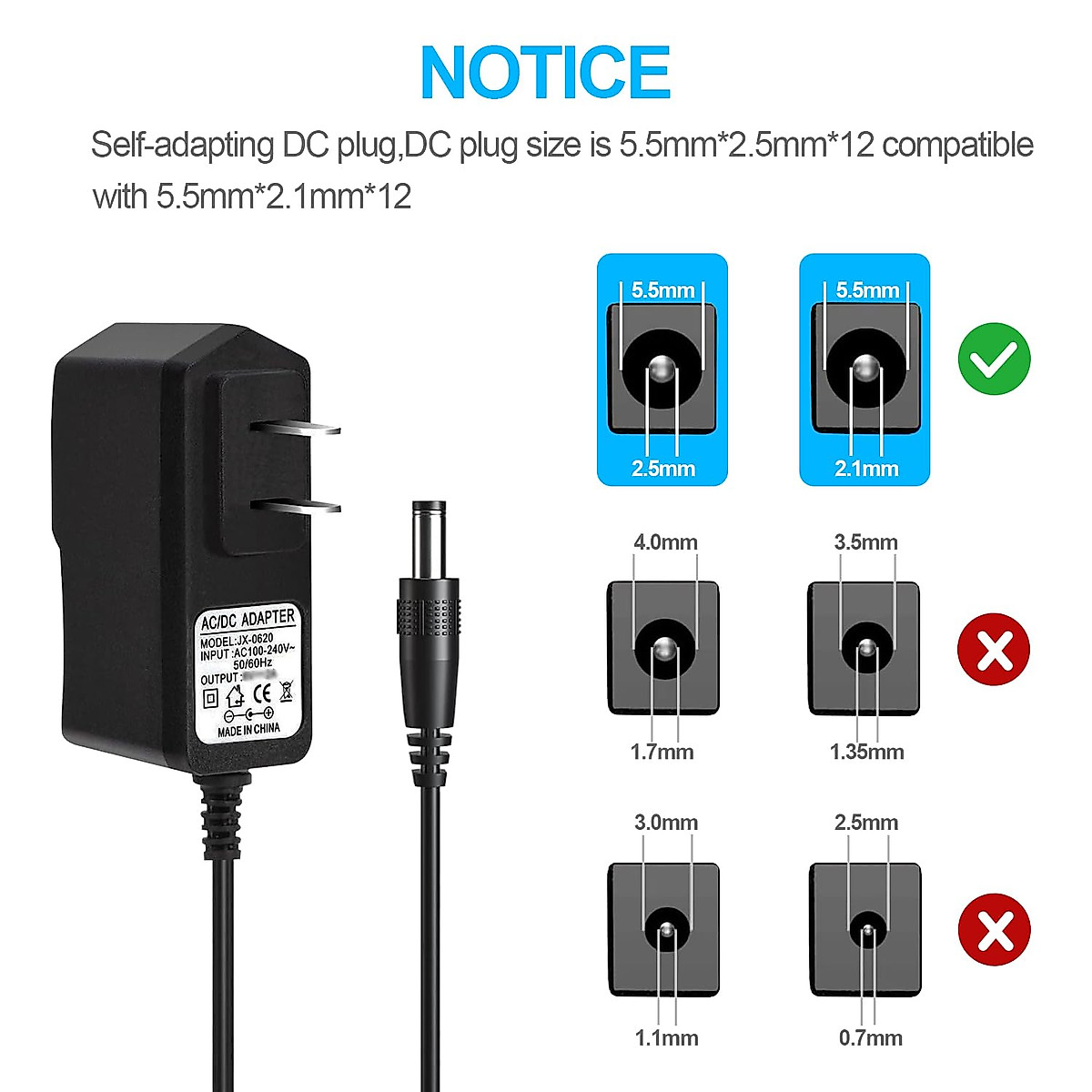 12V 1.5A Universal Power Supply Adapter, 3.2Ft Exact Long Wall Wart Transformer Charger Cord for Dome Bullet CCTV Security Camera