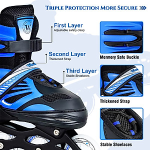 DIKASHI Black Blue Adjustable Inline Skates Boys Girls Kids Size,Light Up Beginner Roller Blades Skates for Boys Girls Kids Outdoor