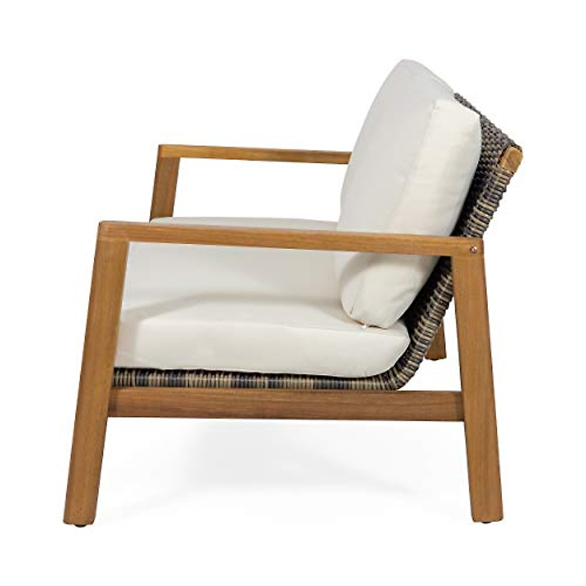 Christopher Knight Home Diana Outdoor Acacia Wood Loveseat with Wicker Accents, Teak Finish, Gray, Beige