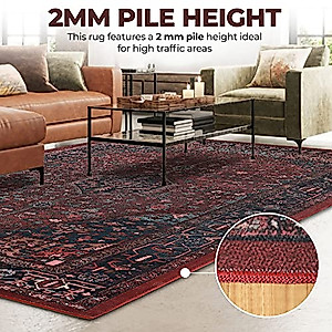 BNM Southwestern Medallion Border Area Rug with Cotton Backing, Washable, Perfect for Bedroom, Kitchen, Playrooms, Dining Room, and Entryway, Pet and Kid Friendly, Floor Covering, 5' x 7', Red