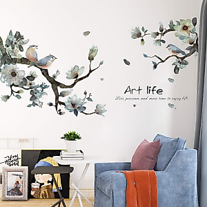 LLYDD Leaf and Bird Wall Sticker Tree Leaves Plant Natual Wall Stickers Decal Art Decor Room Decoration Peel and Stick Self - Adhesive for Garden Living Room Bedroom Kitchen Playroom Nursery Room