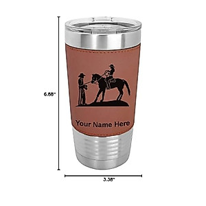 LaserGram 20oz Vacuum Insulated Tumbler Mug, Cowgirl Roping a Man, Personalized Engraving Included (Faux Leather, Dark Brown)