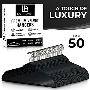 LA PRIME Premium Black Velvet Hangers 50 Pack, 360 Degree Rotating Hook, Space Saving, Heavy Duty, Non Slip, No Hanger Marks, Coat Hanger for Closet, Clothes Hangers, Ganchos para Colgar Ropa