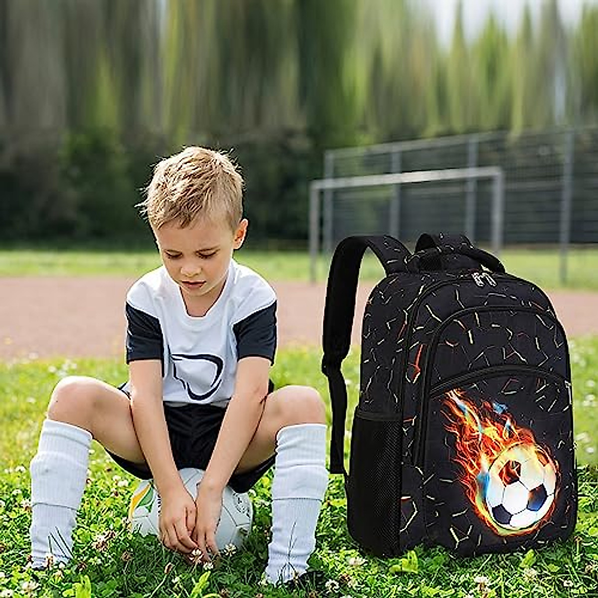 LOIDOU Kids Backpack Boys Soccer Kindergarten Preschool Backpacks Toddler Bookbag 16 Inch School Backpacks for Kids 3-8
