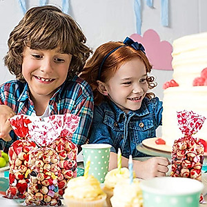 Blulu 100 Pack Valentines Party Treat Bags Plastic Valentines Cellophane Candy Bags Red Valentine's Day Cookie Bags 4 Styles Valentine Gift Bags with 200 Pieces Twist Ties for Valentine Party Supplies