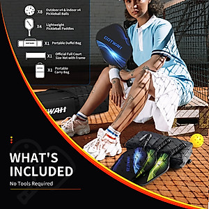 GOTWAH Pickleball Net System with 4 Lightweight Fiberglass Pickleball Paddles & Balls Outdoor Portable Pickleball Set with Net 22FT Regulation Size Weather Resistant for Badminton Driveway Backyard