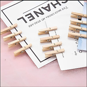Wooden Small Picture Clips Mini Clothes Pins for Photo Natural Crafts 1.2 Inch 100 PCS Decorative Wood Clips for Wall Hanging Pictures