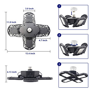 FASCINATE LED Garage Lights 120W, Garage Lighting Deformable E26/E27 LED 12000lm Bright LED Adjustable Ceiling Garage Light Bulb, LED Light for Garage, Barn, Warehouse,Workshop, No Installation