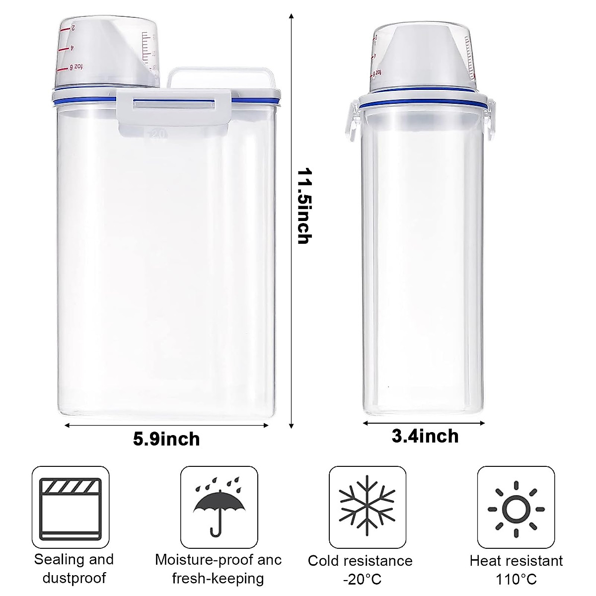 LEWIJO 7509 Rice Container Bin with Pour Spout - Airtight Storage for 4.4lbs of Rice, white