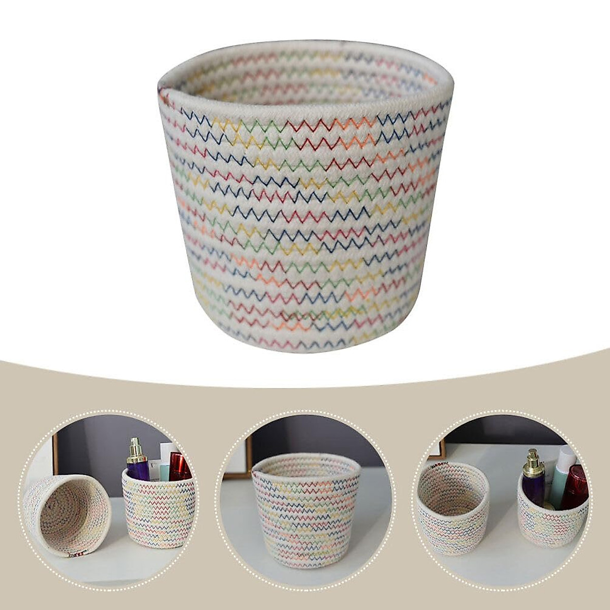 Alipis desktop storage basket toy storage bins with lids woven rope storage baskets Small Desktop Storage baskets with lids woven key baskets white Woven Basket child cotton rope Rattan