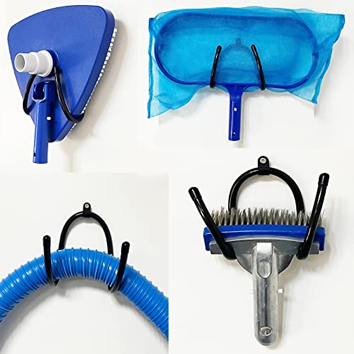 2/PK Pool Tool and Garage Tool Organizer - Wall Mounted or Mount to the fence, Adjustable Storage Utility Hooks, for Store Garden Tools, Poles, Brushes, Nets, Vacuum Heads,Leaf Rakes, Skimmers, Hoses, Shovel