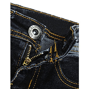 KIDSCOOL SPACE Baby Girl Boy Jeans,Little Kid Elastic Band Inside Ripped,Embroidered Decor Denim Pants,Black,12-18 Months