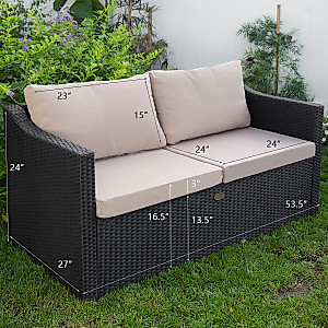 Barton 2 Person Madison Sofa Set Love Seat w/Cushions Outdoor Patio Wicker Rattan Furniture Space Saving