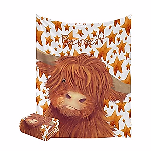 Personalized Funny Cow Star Blanket with Name Text Custom Super Soft Fleece Throw Blankets for Couch Sofa Bed 60 X 80 inches