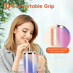 VUSIGN 40 oz Tumbler with Handle and Straw Lid, Stainless Steel Vacuum Insulated Tumbler Travel Mug Water Bottle Cup for Water Iced Tea Coffee Smoothie Car, Carnival