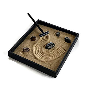 Mini Zen Garden Black Handmade Kit Indoor Miniature Sand Garden Relaxation Gift