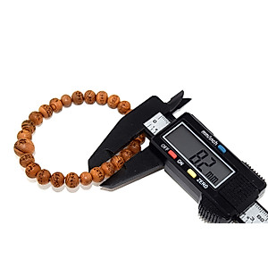京都あさひ屋 Japanese Cedar Yakusugi Wood Heart Sutra carve Beads Bracelet Juzu dhyana Zen Kyoto rare Handmade for Men Women Gift Elastic Mala UDA108 (7.5-8.0mm)