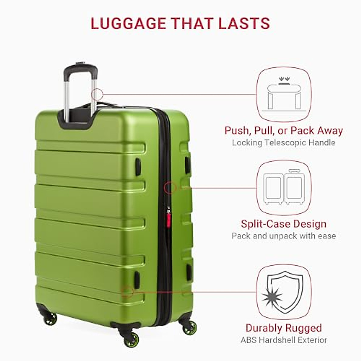 SwissGear 7366 Hardside Expandable Luggage with Spinner Wheels, Green, Checked-Large 27-Inch