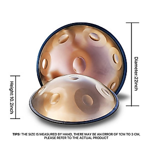 YuElinG 432hz Handpan Drum YuELinG Gold 11 Notes 22 inch in D Celtic Minor with Soft handpan case, Durable handpan Stand