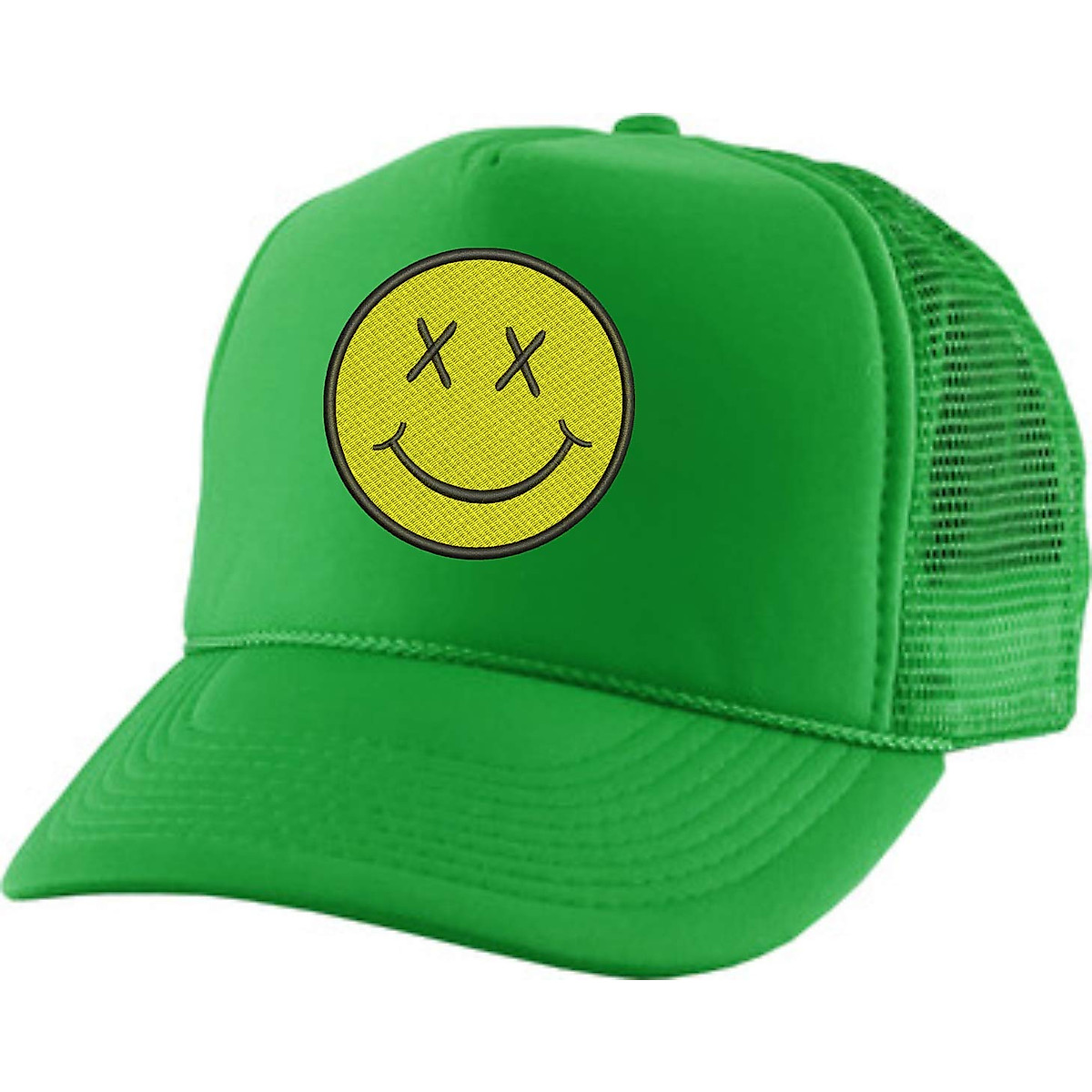 ALLNTRENDS Adult Trucker Hat Smile Face Embroidered Baseball Cap Adjustable Snapback (Kelly Green)