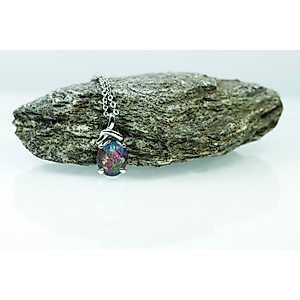 Australian Fire Opal Necklace - 11x9mm - Australian Triplets Opal Necklace Pendant in 925 Sterling Silver Gold Plated Women's Jewelry