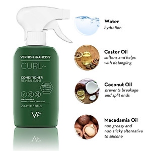 Vernon François Conditioner For Curly Hair - Natural Silicone Free Conditioner Spray with Coconut and Castor Oil Blend to Nourish Curls 6.8oz