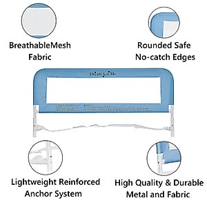 Adjustable Mesh Bed Rail in Blue, Two Height Levels, Breathable and Durable Fabric, Lightweight and Portable Bed Rail for Toddlers, Double Pack