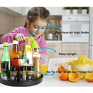 12 Inch Lazy Susan Organizer, Lazy Susan Turntable for Cabinet, Stainless Steel Spice Rack Trays Storage for Fridge Refrigerator Kitchen Bathroom Pantry Cabinet Cupboard Table Organization, Black