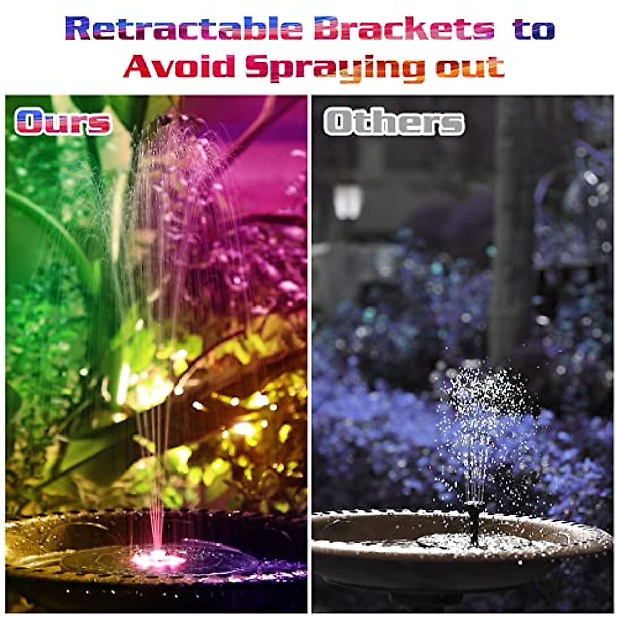 AISITIN 6.5W Solar Fountain with LED Colorful Lights & 3000mAh Battery, Solar Bird Bath Fountain Pump with Fixed Bracket and Multiple Nozzle, Solar Water Fountain Pump for Garden, Pond and Outdoor