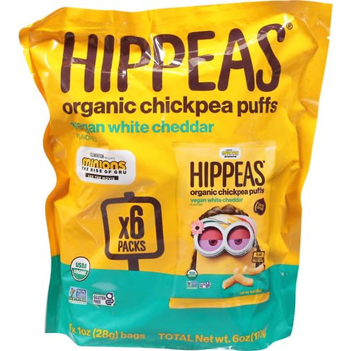 Hippeas Organic Chickpea Puffs Vegan White Cheddar, 1 Ounce, 6 Count