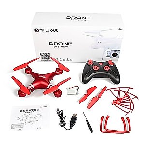LF608 Fly Toy Drone - Controlled Aircraft Toy,816 Brushed Coreless Motor,15+mins Flying Time (RED)