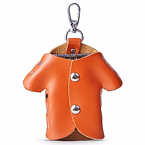 Car Genuine Leather Key Chain Car Smart Keychain Holder Metal Hook Key Pouch-Orange