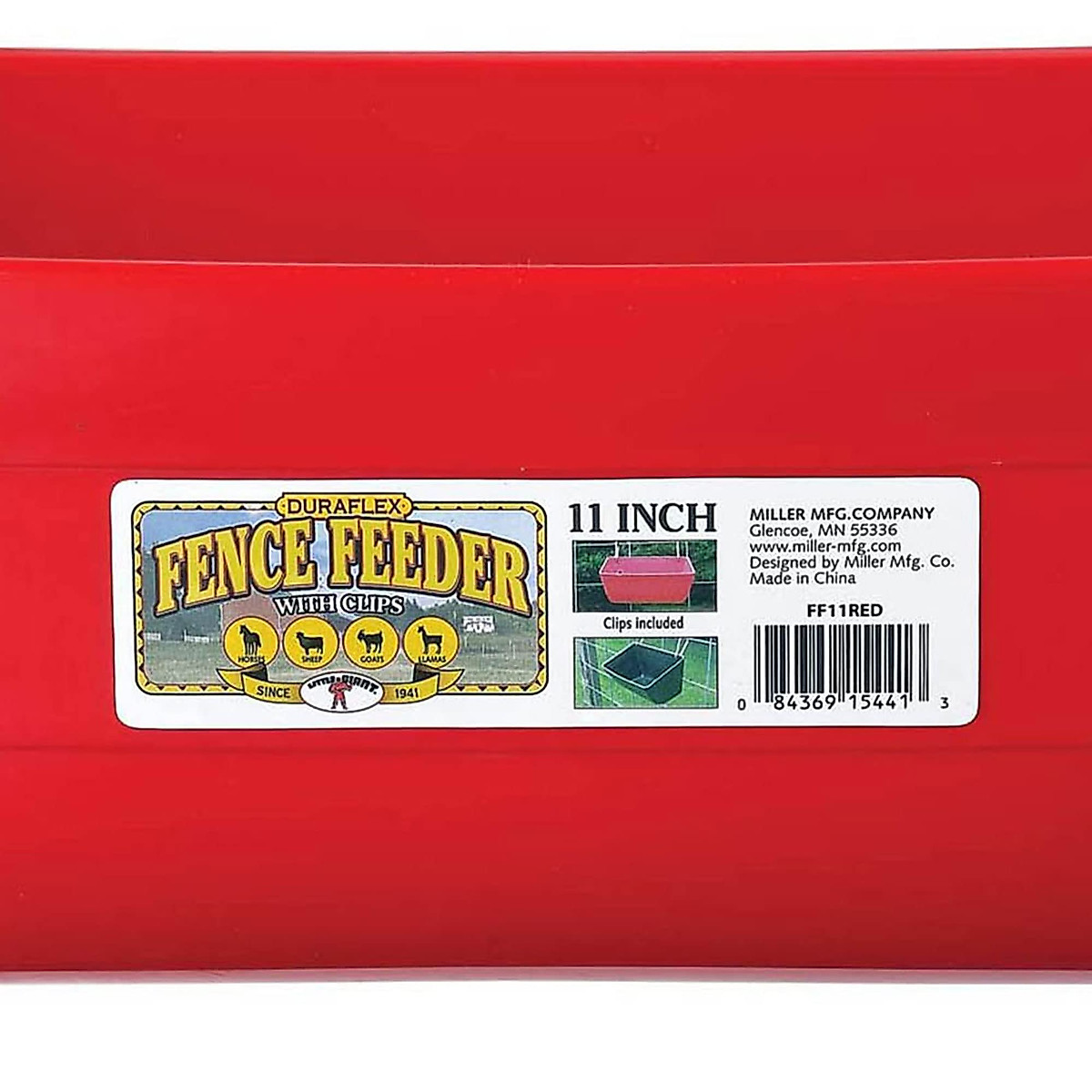 Little Giant FF11RED 4.5 Quart Heavy Duty Plastic Feed Trough Bucket Fence Feeder with Carabiner Clips for Livestock and Pets, Red (6 Pack)