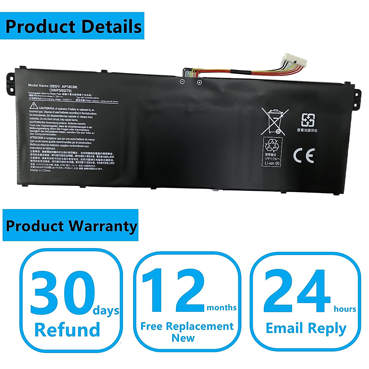 Aluo AP18C8K New Laptop Battery compatable with Acer Aspire 5 A514-52 A514-52-58U3 Chromebook 314 C933 Swift 3 SF314-42 SF314-57 SF314-57G SF314-58 Series Notebook 11.25V 50.29Wh