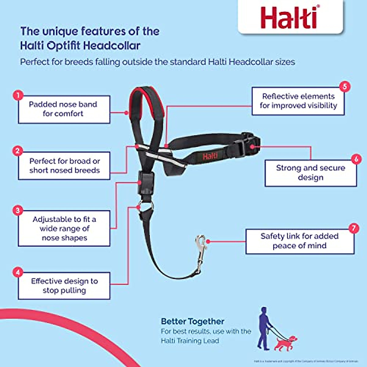 HALTI Optifit Headcollar Size Medium, Bestselling Dog Head Harness to Stop Pulling on the Lead, Easy to Use, Adjustable & Reflective Head Collar for Dogs, Professional Anti-Pull Training Aid