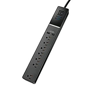 Rocketfish 7-Outlet/2-USB Wall Tap Surge Protector Strip - Provides Protection & Convenient Mobile Phone Charging - Black