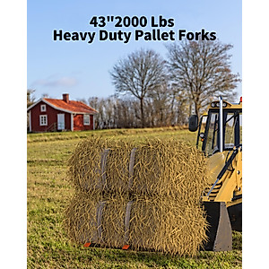 GAOMON 60" Clamp-On Pallet Forks with Adjustable Stabilizer Bar, 2000 LBS Capacity for Loader Bucket