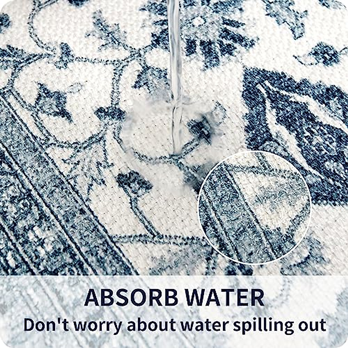 ILANGO Kitchen Rugs and Mats Non Skid Washable 2 Pcs, Absorbent Kitchen Runner Rugs for Floor, Front of Sink, Long Comfort Standing Mats for Entryway Hallway 17"x32"+17"x48" (Blues Retro)